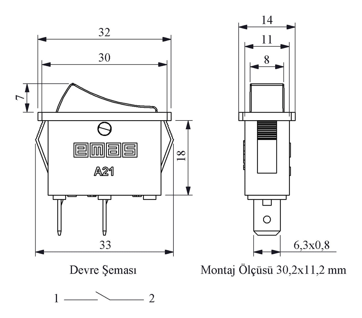 EMAS A21 Series Black (0-1) Rocker Switch SPST 16A 230V | UK Stock ...