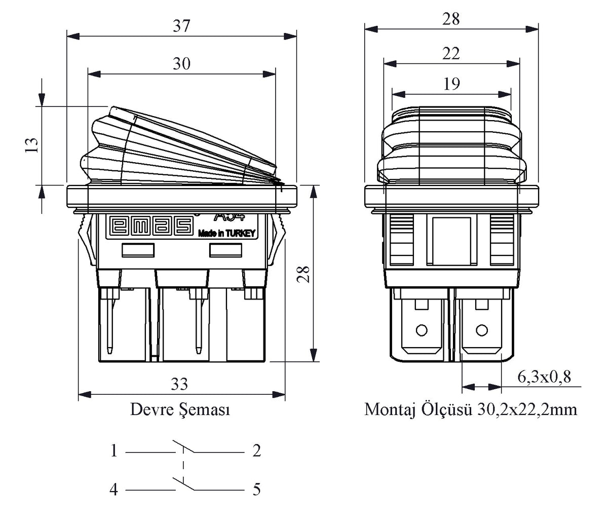EMAS A54 Series Black DPST Rocker Switch | IP65 16A 230V | UK Stock ...