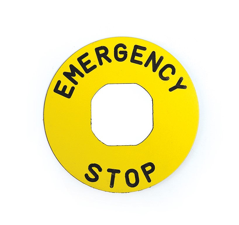 EMAS BET60P Emergency Stop Legend Plate 60mm Dia For 22mm Components ...